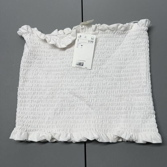 H&M | Tops | Nwt Hm Tube Top Smocked Ruffle Womens M White Cropped ...